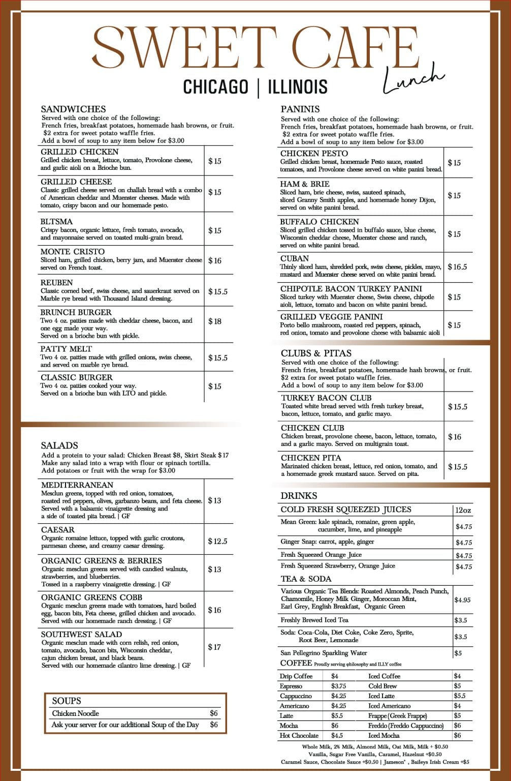 Menu • Sweet Cafe Brunch | Chicago | Jefferson Park