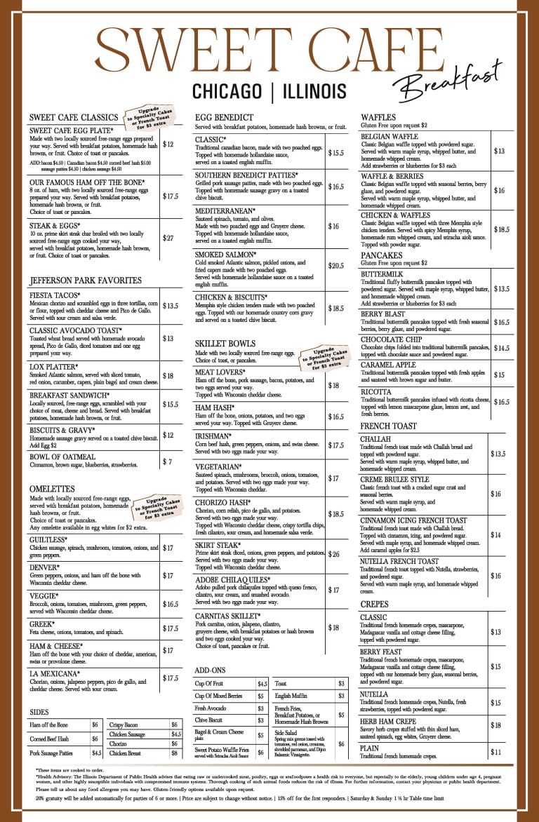 Menu • Sweet Cafe Brunch | Chicago | Jefferson Park